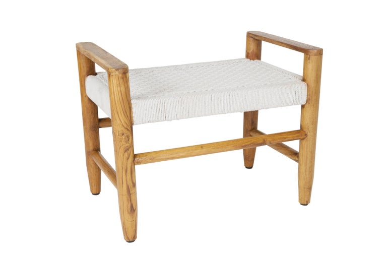 Pair of Hand-Woven Rope and Wood Benches For Sale at 1stDibs