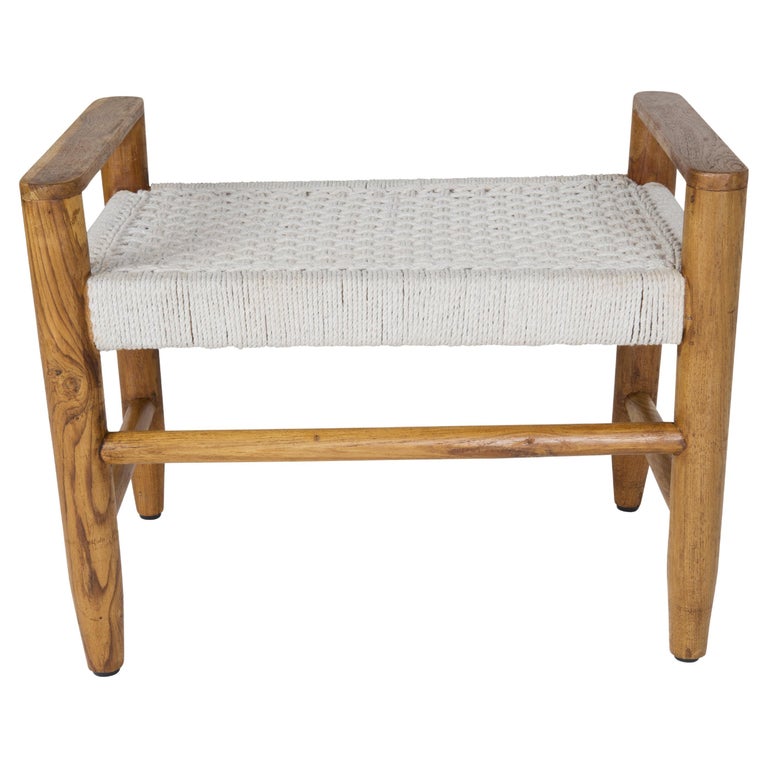 Pair of Hand-Woven Rope and Wood Benches For Sale at 1stDibs