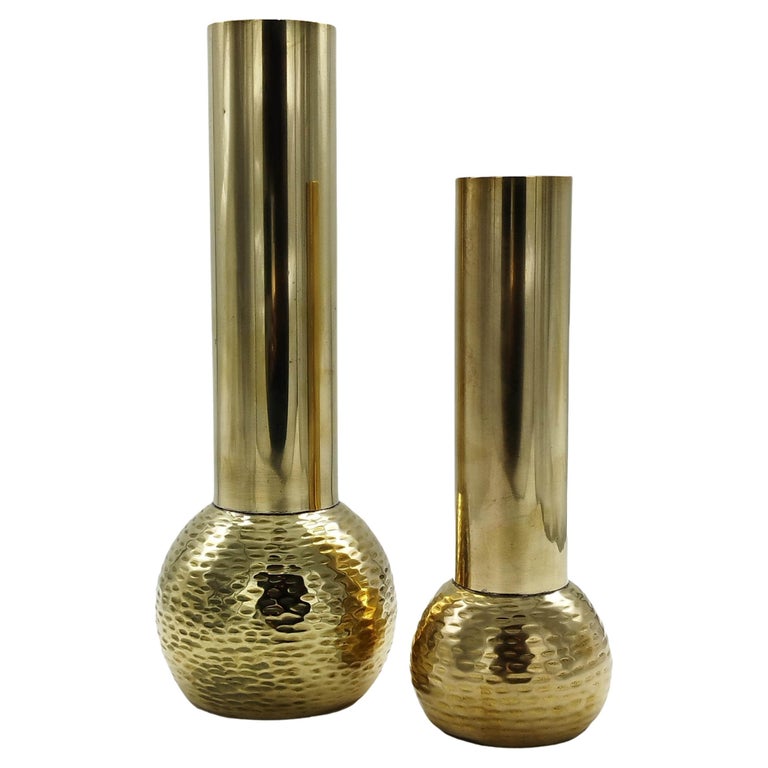 Pair of Hand-Wrought Brass Vases, Italy, 1970s For Sale at 1stDibs