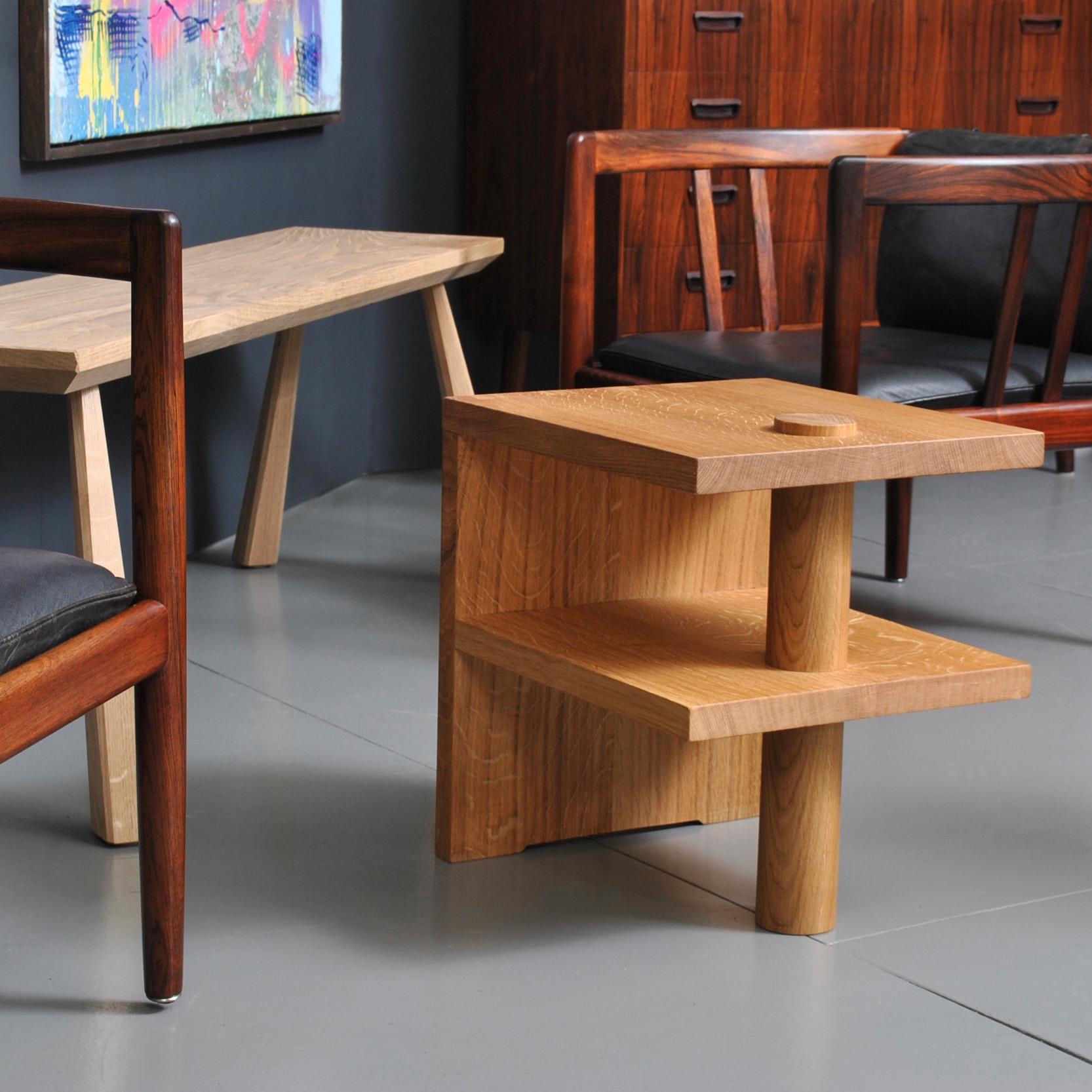 Pair of Handcrafted Architectural Oak Nightstands For Sale at 1stDibs