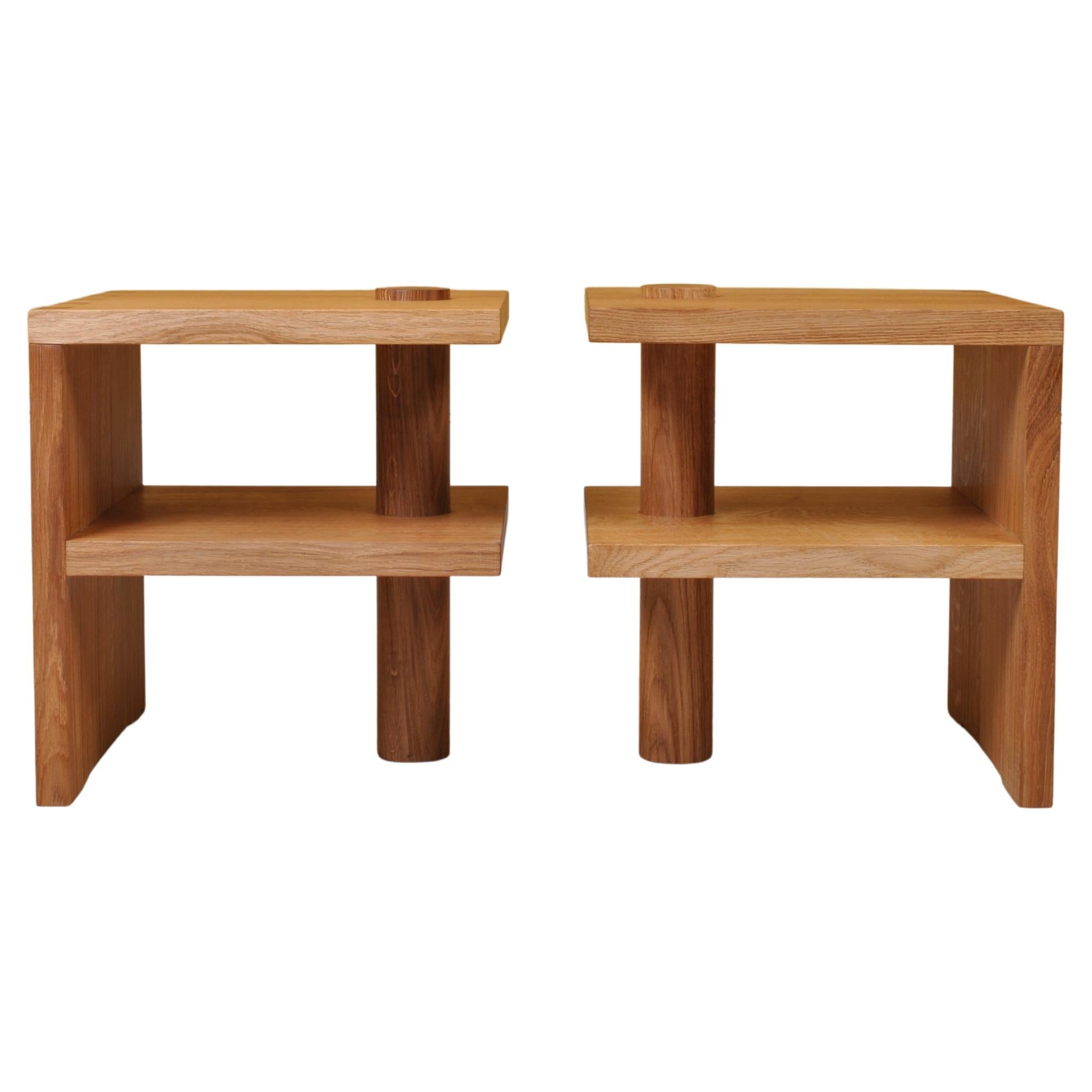 Pair of Handcrafted Architectural Oak Nightstands For Sale at 1stDibs