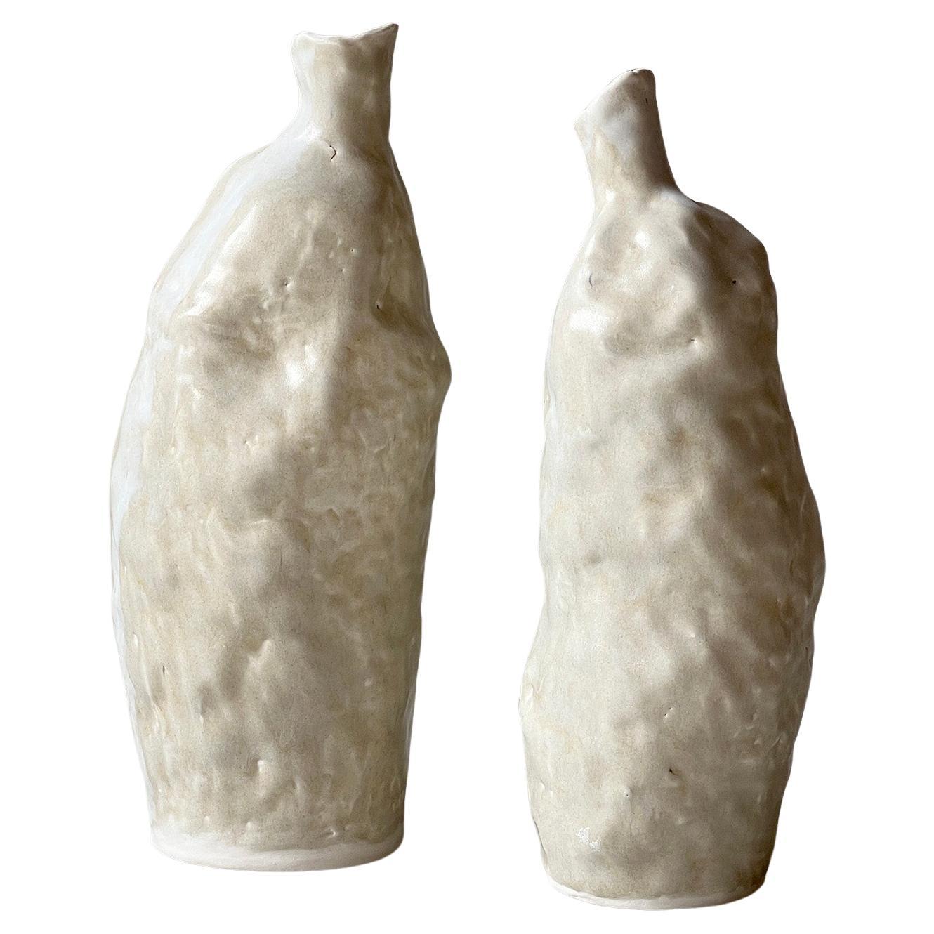 Pair of Yellow Bottle Neck Vases at 1stDibs