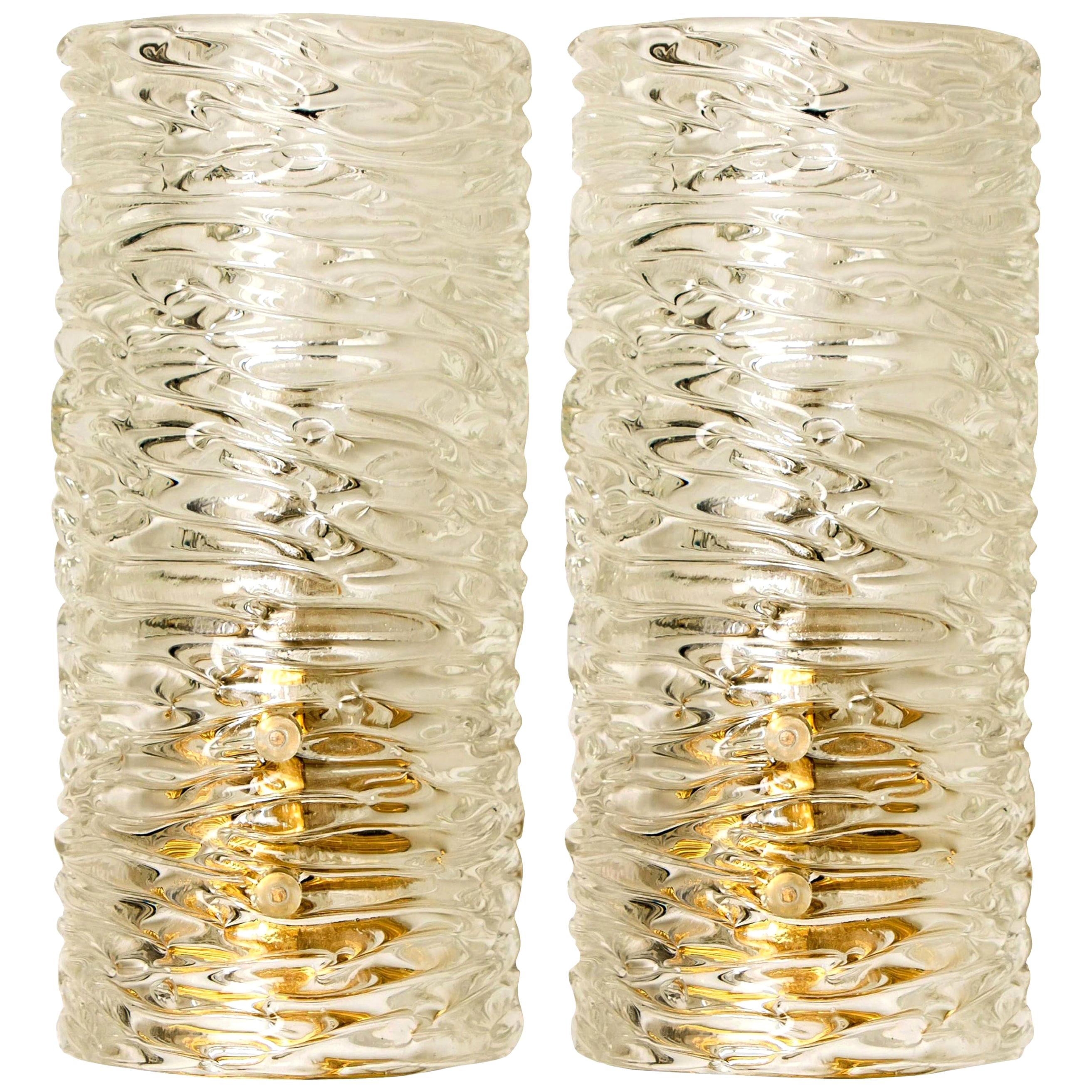 Pair of Handmade Brass and Glass Wall Lights or Sconces by J.T. Kalmar ...