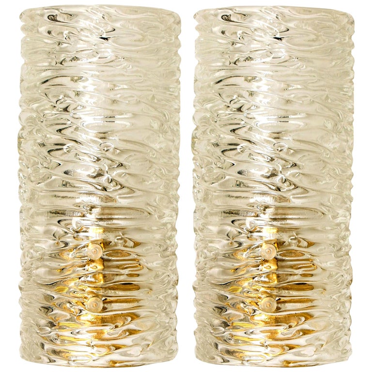 Pair of Handmade Brass and Glass Wall Lights or Sconces by J.T. Kalmar ...