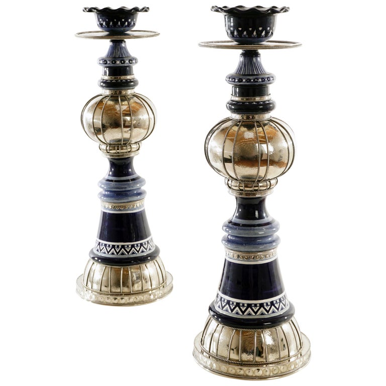 Pair of Handmade Candlesticks and Ceramica at 1stDibs