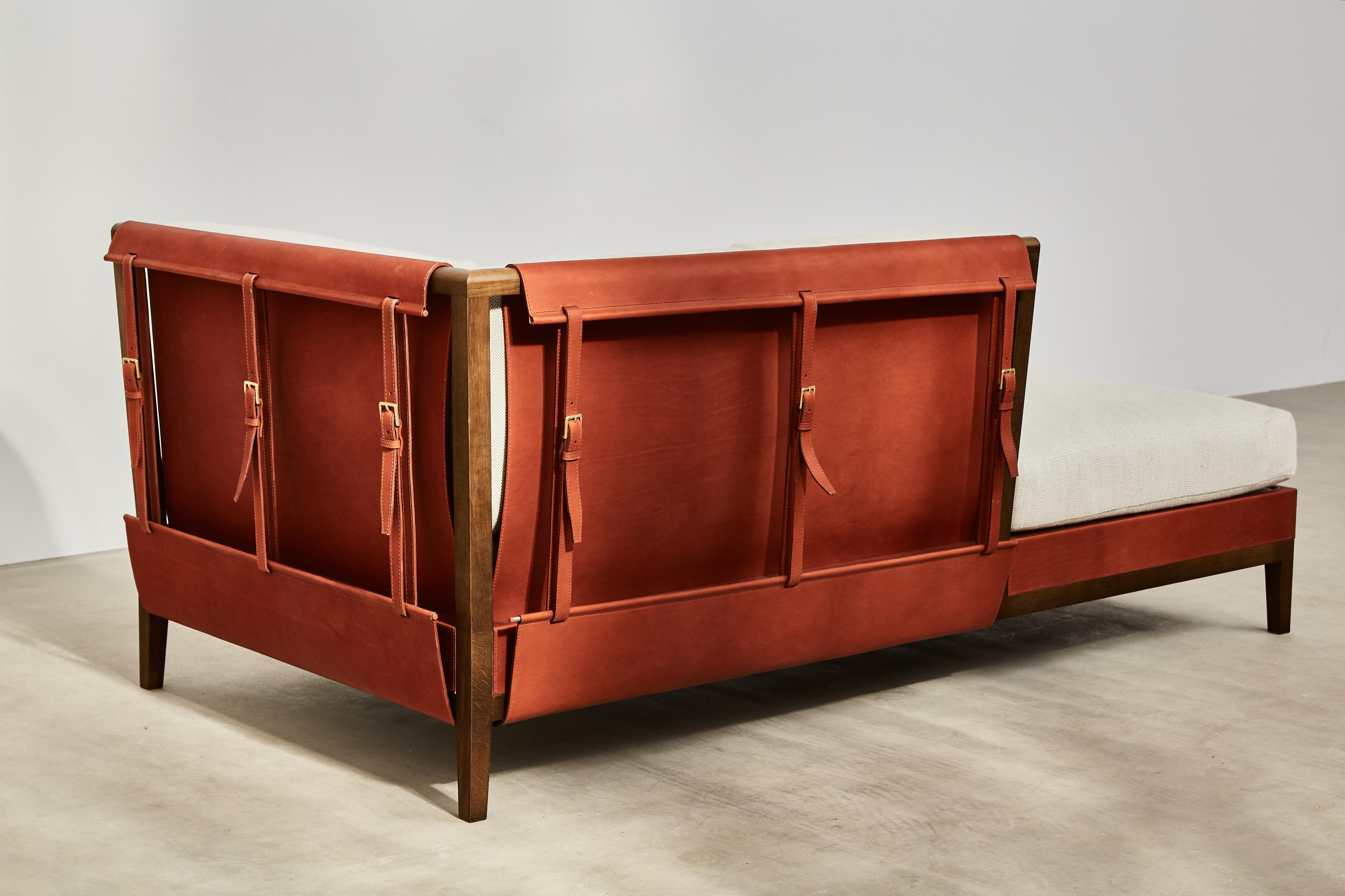 Pair of Handmade Leather and Oak Daybeds by State of Craft at 1stDibs