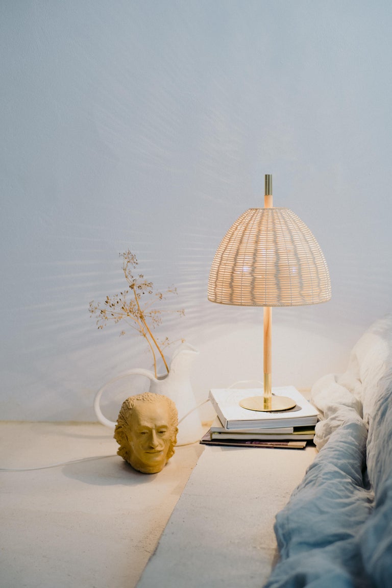 Pair of, Handmade Table Lamp, Natural Rattan Brass, Mediterranean ...