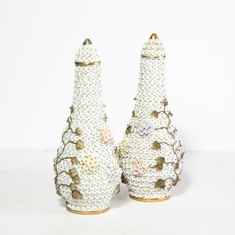 Pair of Handpainted Lidded Snowballen Vases with Gilt accents and ...