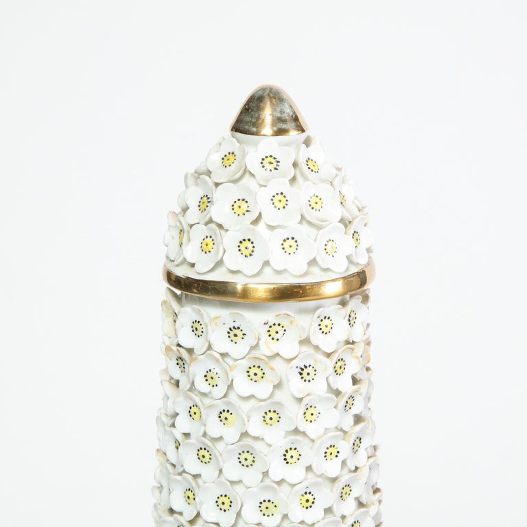 Pair of Handpainted Lidded Snowballen Vases with Gilt accents and ...