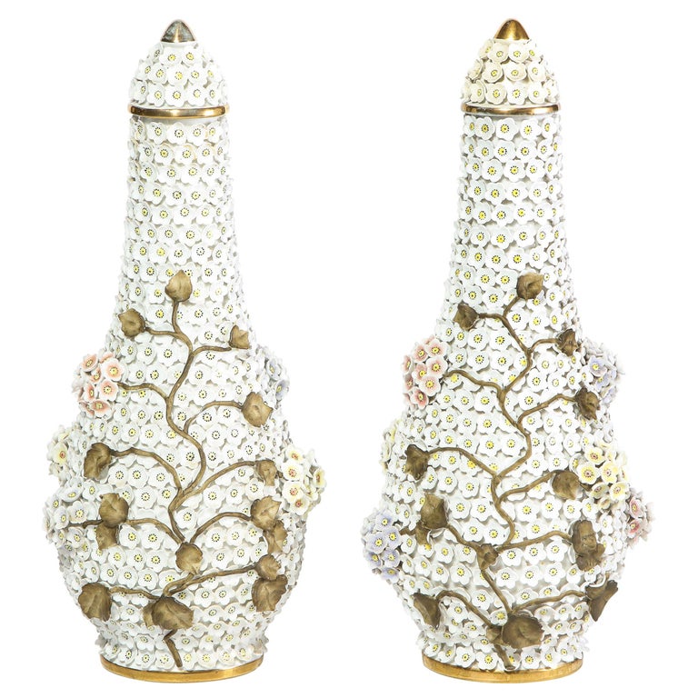 Pair of Handpainted Lidded Snowballen Vases with Gilt accents and ...