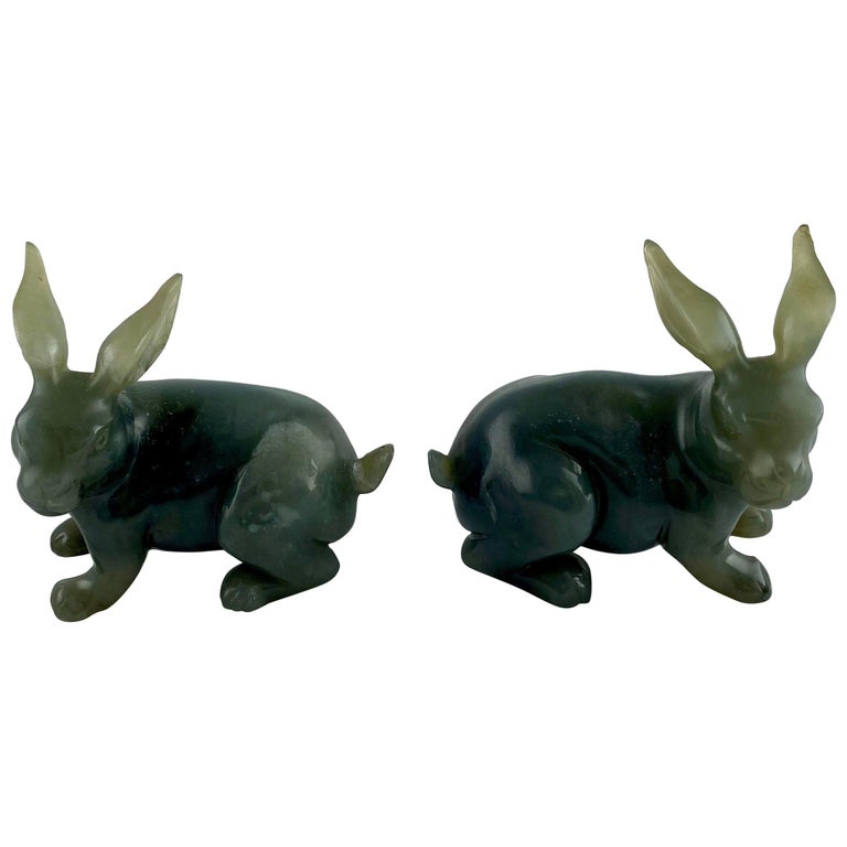 Pair of Hard Stone Rabbits, China, 20th C at 1stDibs