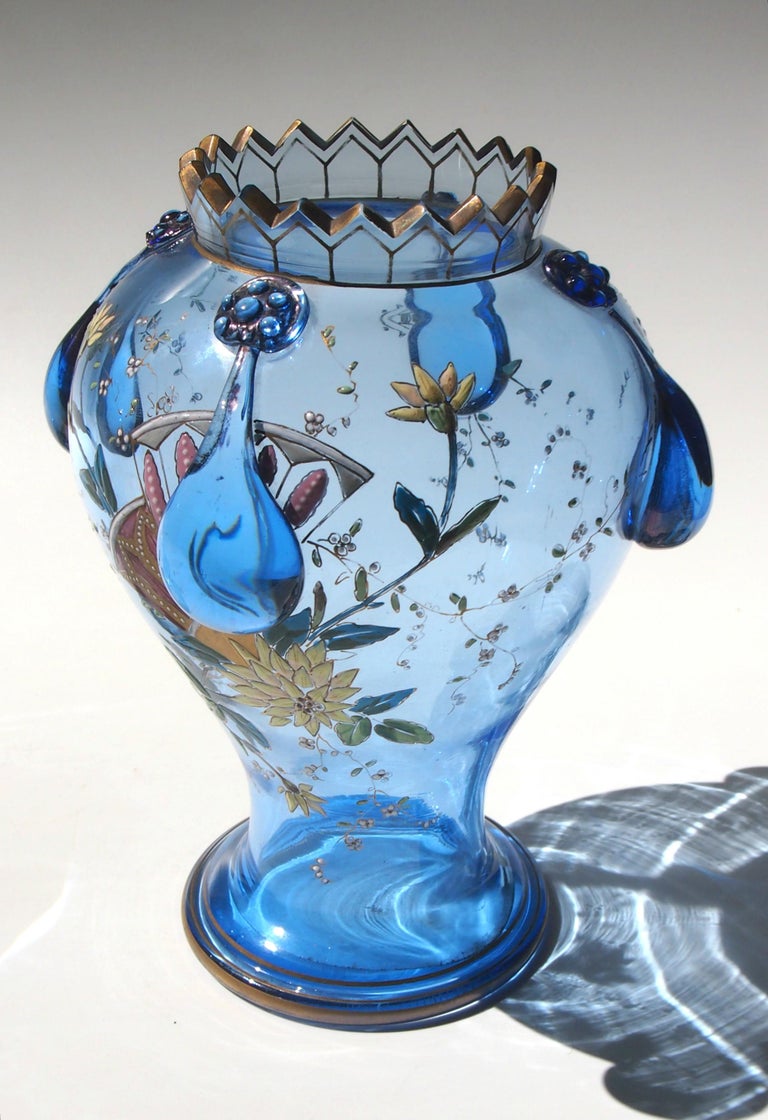 Pair of Harrach Blue Chinoiserie Enameled Vases at 1stDibs