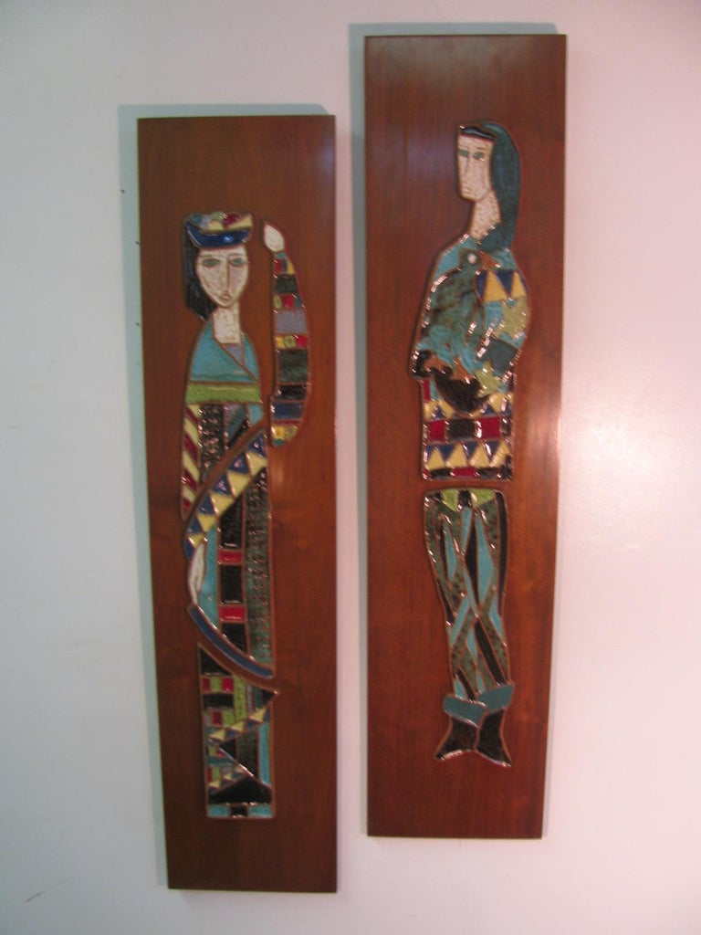 Pair of Harris Strong Mid-Century Modern Figural Art Tile Ceramic ...