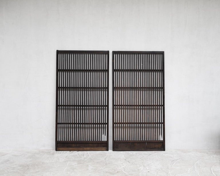 Pair of Heavily Patinated Decorative Japanese Wooden Screens Wabi Sabi ...