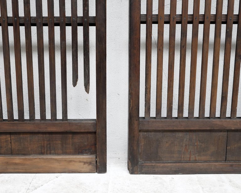 Pair of Heavily Patinated Decorative Japanese Wooden Screens Wabi Sabi ...