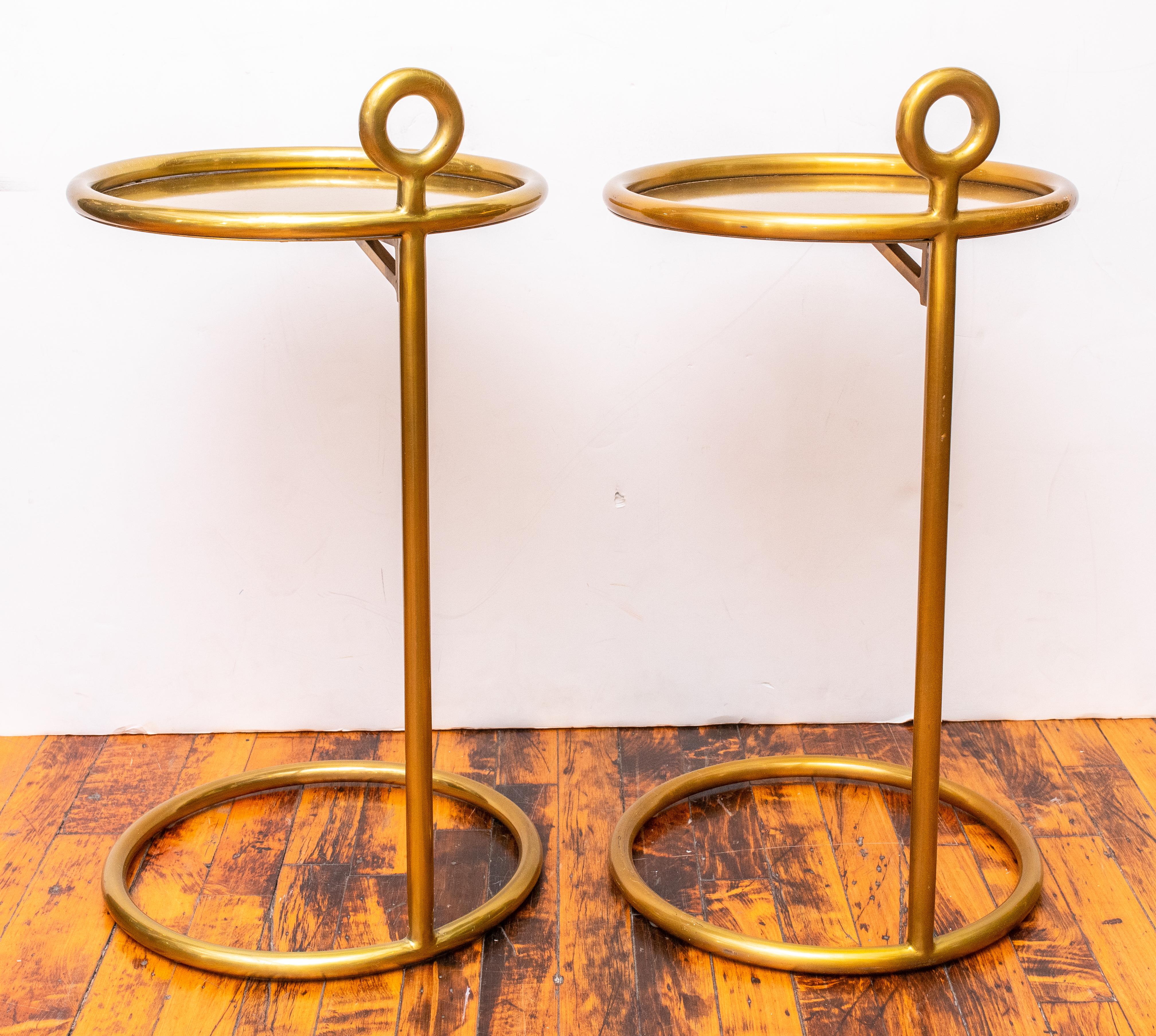 Pair of Heavy Brass Round Side Tables at 1stDibs