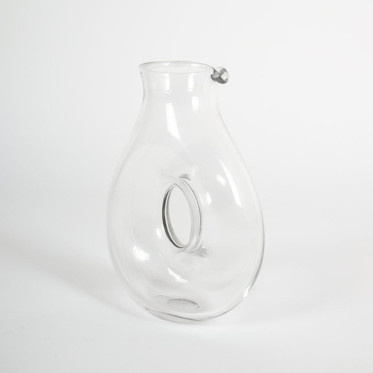 Pair of Heavy Midcentury Loop Glass Pitchers at 1stDibs