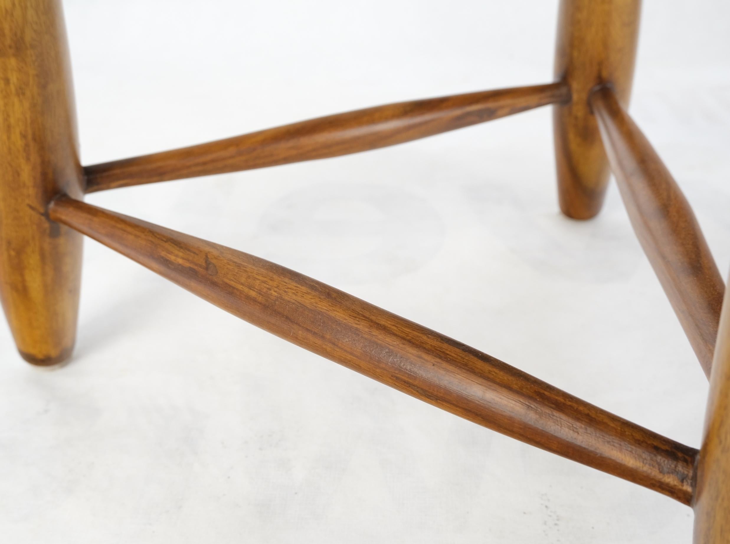 Pair of Heavy Solid Teak Dowel Leg Carved Concave Seat Benches Stools ...