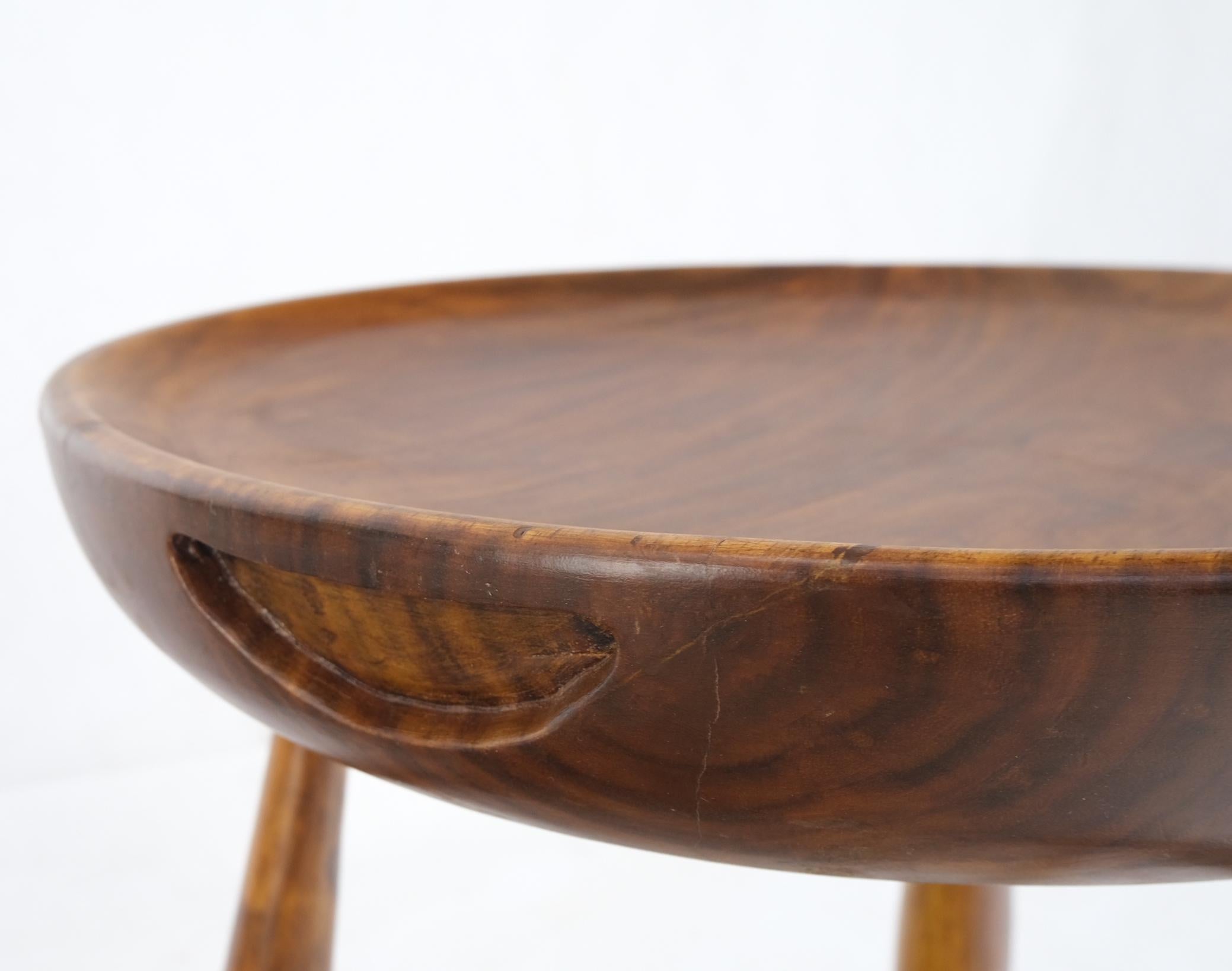 Pair of Heavy Solid Teak Dowel Leg Carved Concave Seat Benches Stools ...