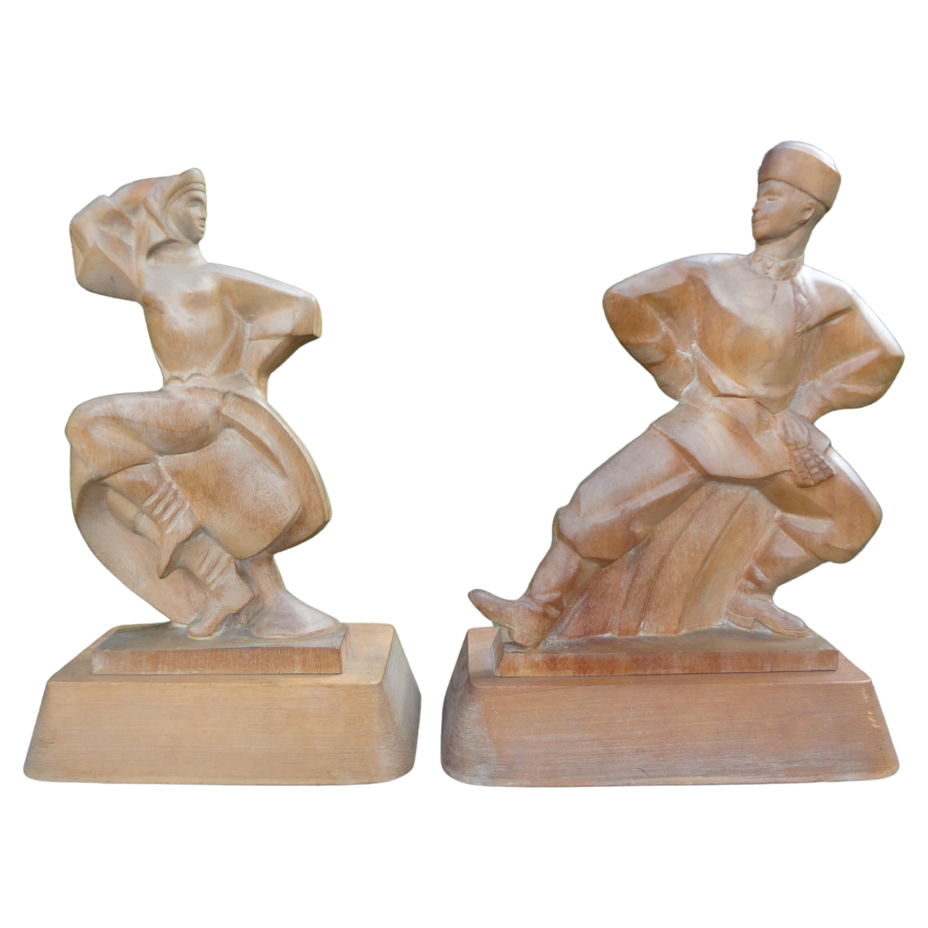 Lovely Pair of Modernist Cerused Oak Heifetz Dancer Male Female Lamps ...