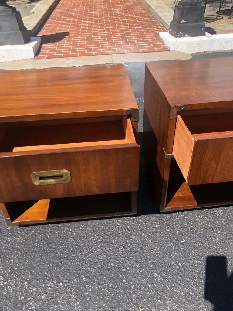 Pair of Henredon Walnut Campaign Nightstands at 1stDibs | henredon ...