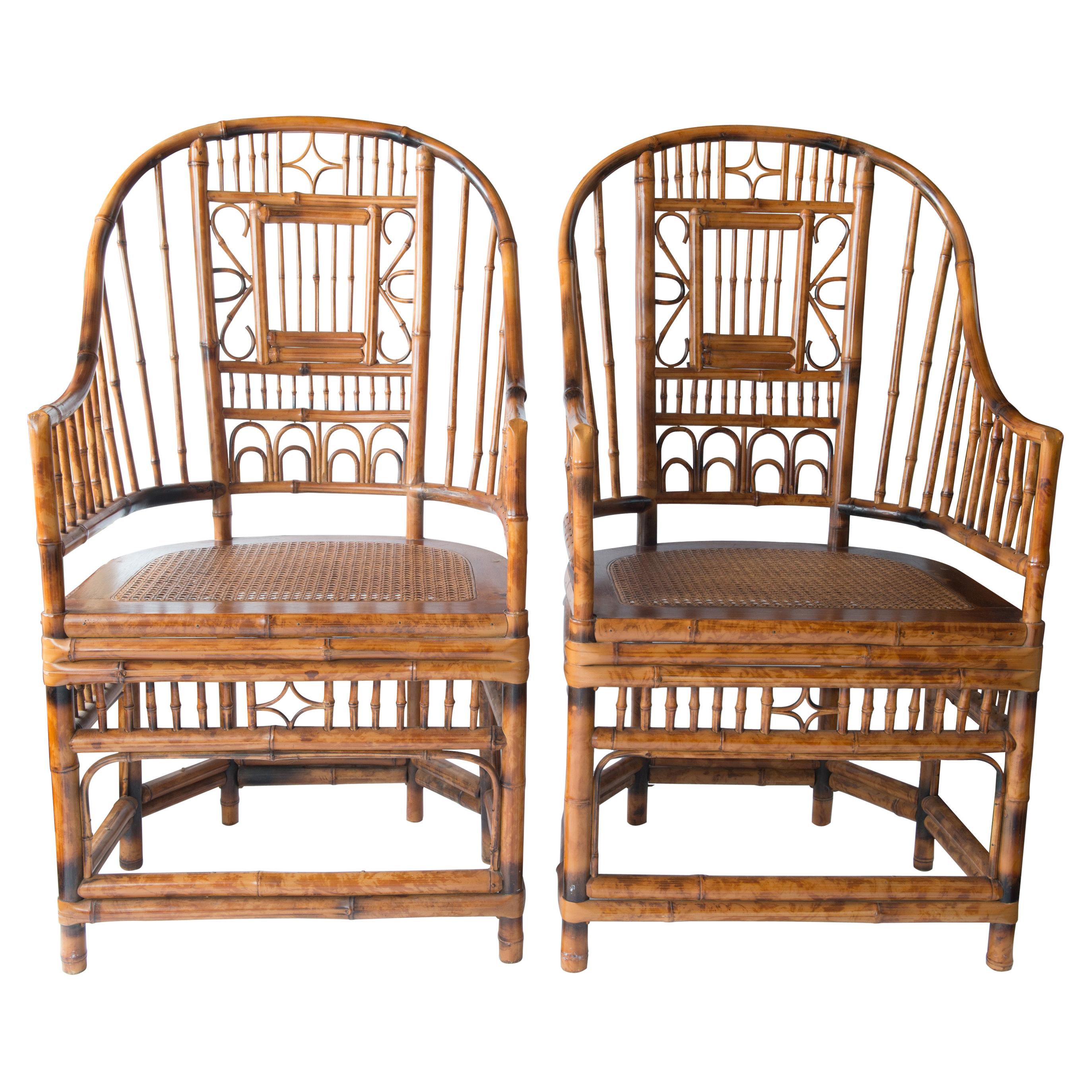 Pair of High Back Chinese Chippendale Bamboo Arm Chairs at 1stDibs