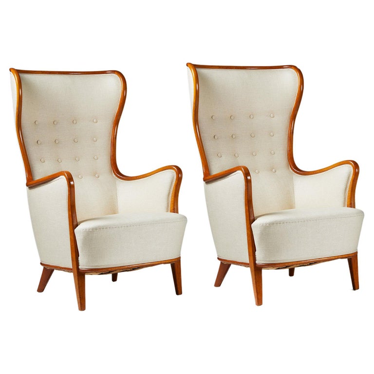 Pair of High-Back Easy Chairs Designed by Axel Larsson, Sweden, 1940's ...