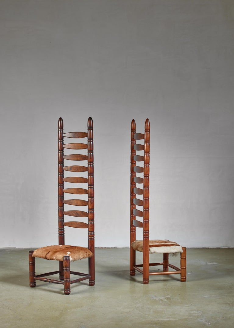 Pair of High Back Ladder Chairs with Goatskin Seating, 1960s For Sale ...