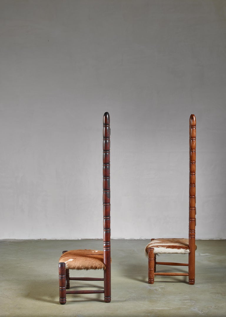 Pair of High Back Ladder Chairs with Goatskin Seating, 1960s For Sale ...