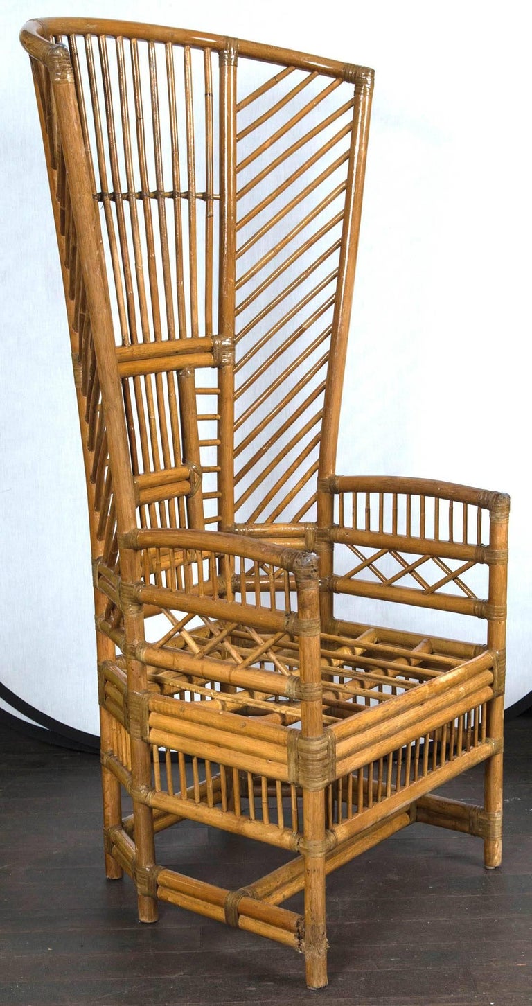 Pair of High Back Rattan Armchairs at 1stDibs