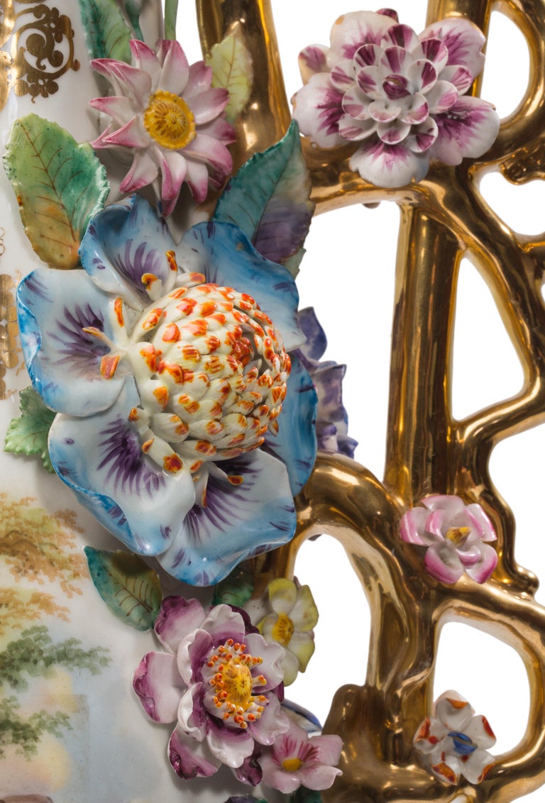 Pair of Highly Decorated Rococo Style French Porcelain Vases, Att ...