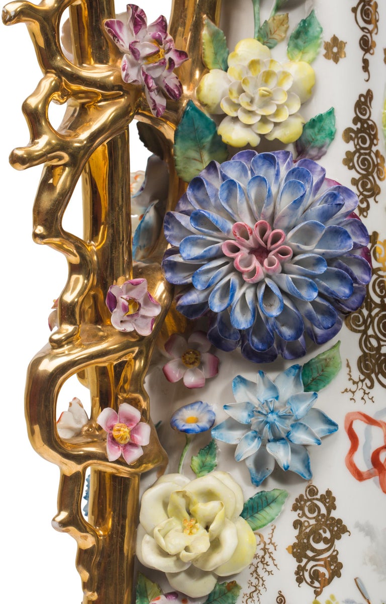 Pair of Highly Decorated Rococo Style French Porcelain Vases, Att ...