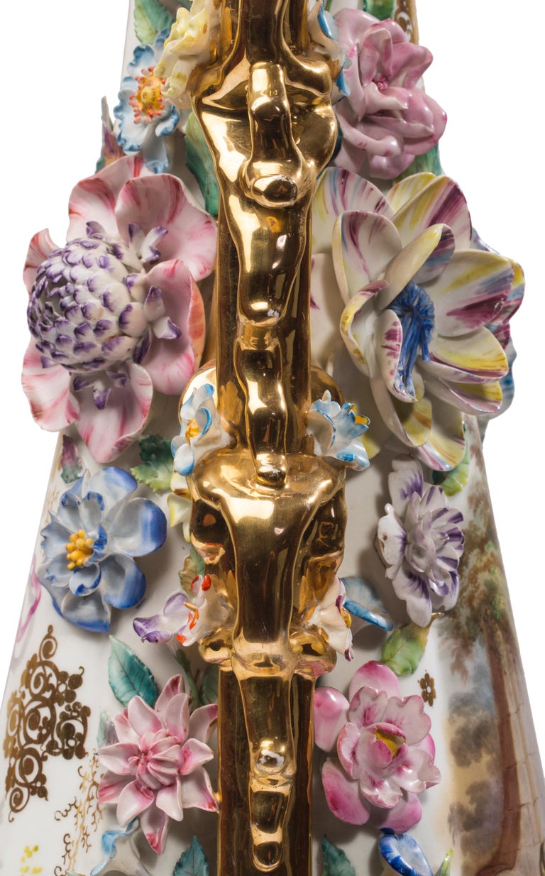 Pair of Highly Decorated Rococo Style French Porcelain Vases, Att ...