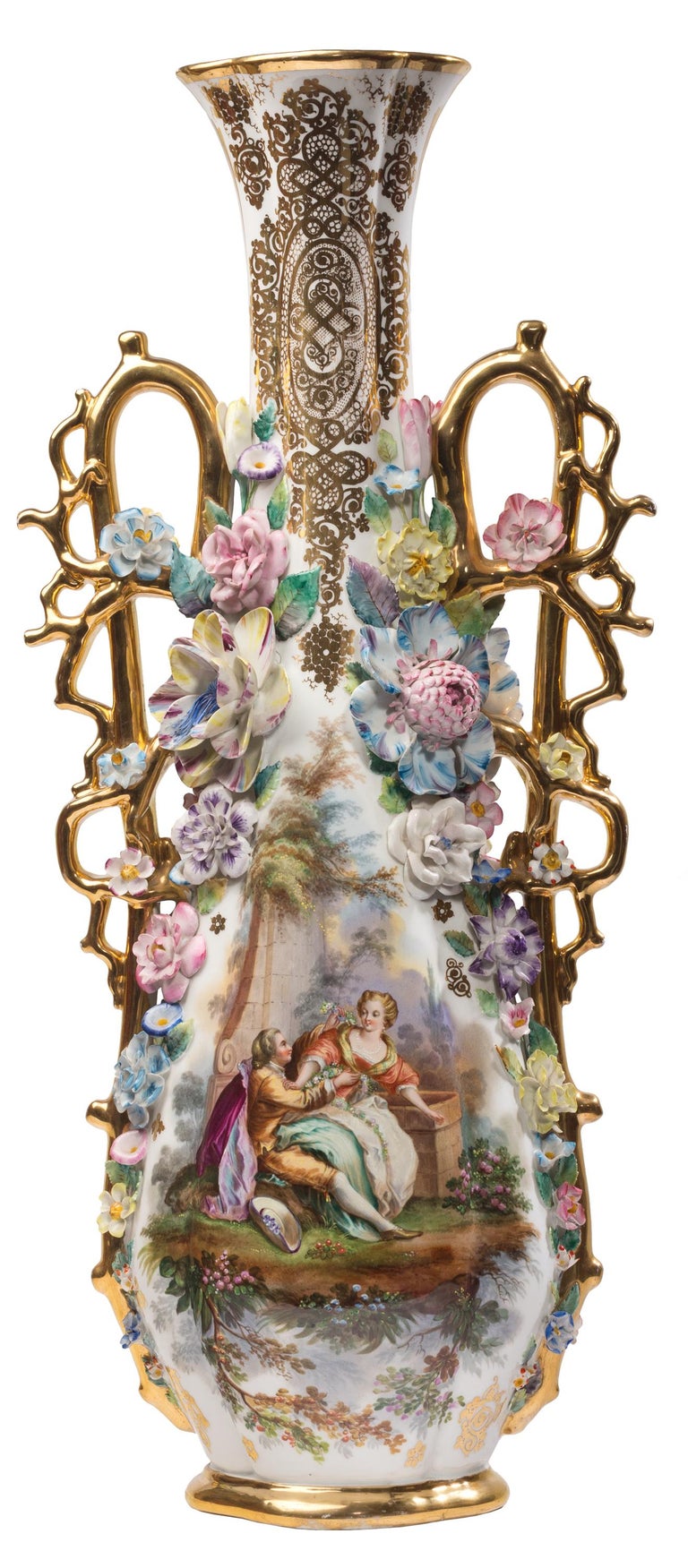 Pair of Highly Decorated Rococo Style French Porcelain Vases, Att ...