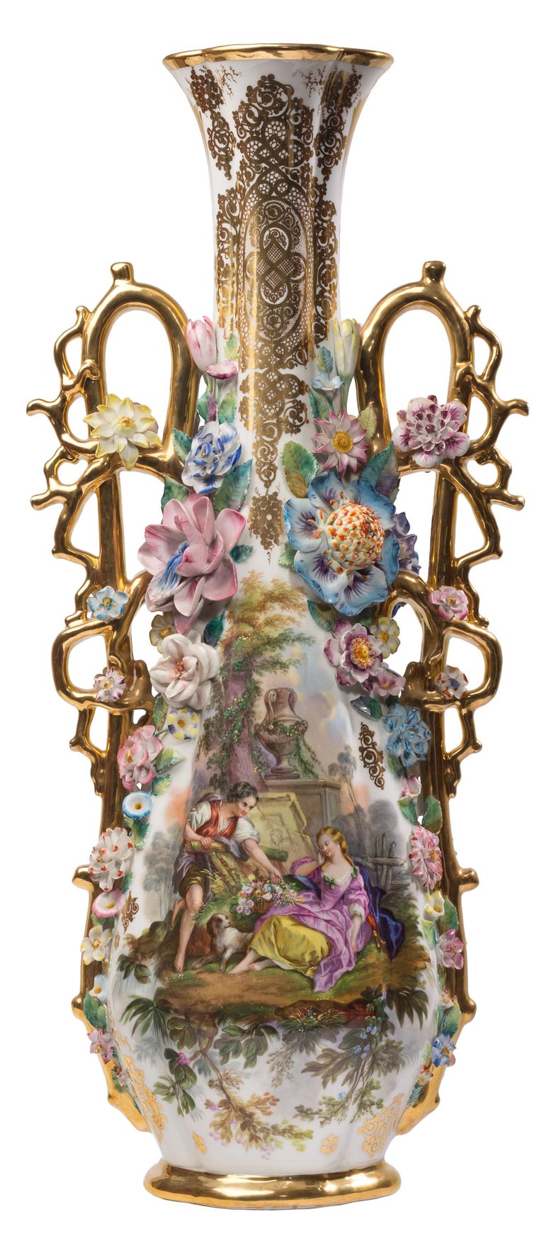 Pair of Highly Decorated Rococo Style French Porcelain Vases, Att ...