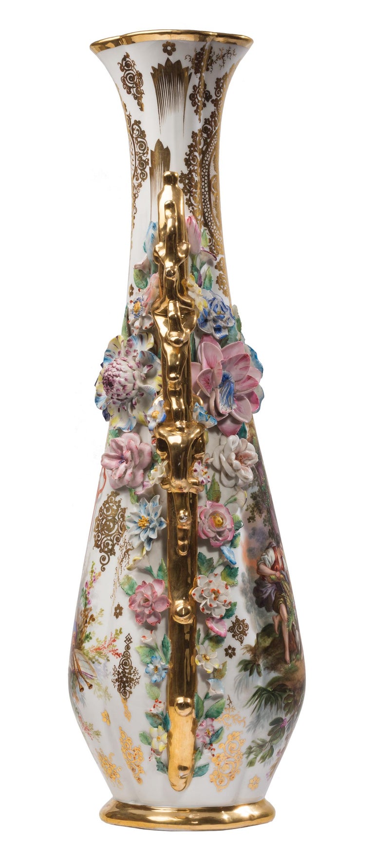 Pair of Highly Decorated Rococo Style French Porcelain Vases, Att ...