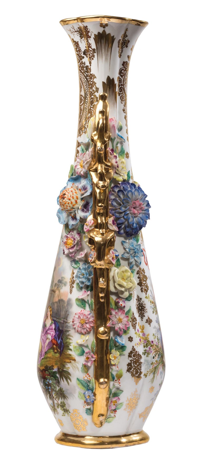 Pair of Highly Decorated Rococo Style French Porcelain Vases, Att ...