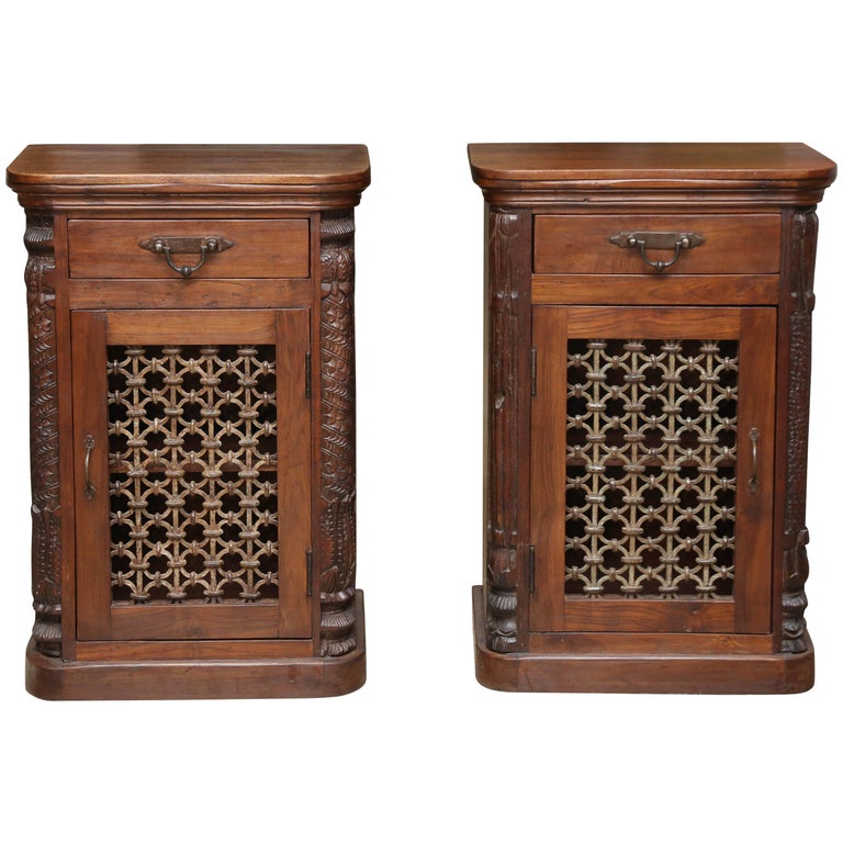 Pair of Highly Decorative Solid Teak Wood Nightstands from Plantation ...