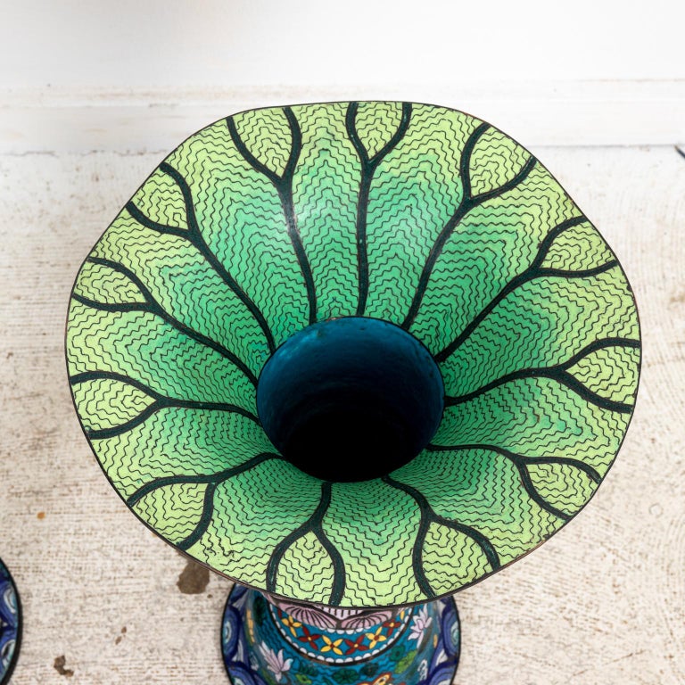 Pair of Highly Unusual Cloisonne Vases For Sale at 1stDibs
