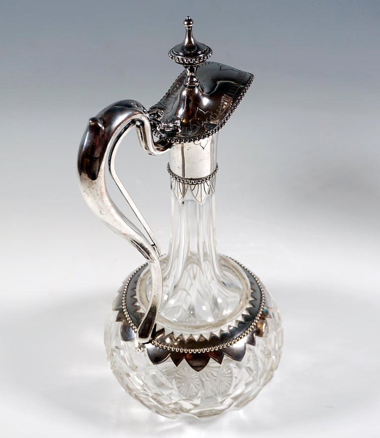 Pair of Historicism Glass Carafes with Silver Mounts and Pull Mechanism ...