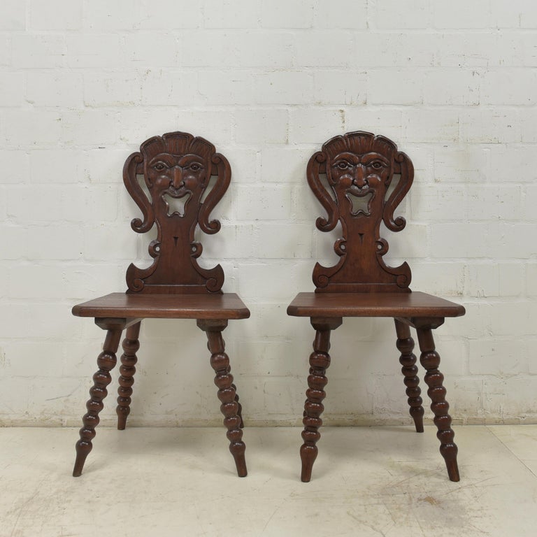 Pair of Historicism Grimacing Chairs / Board Chair in Solid Oak, 1880 ...