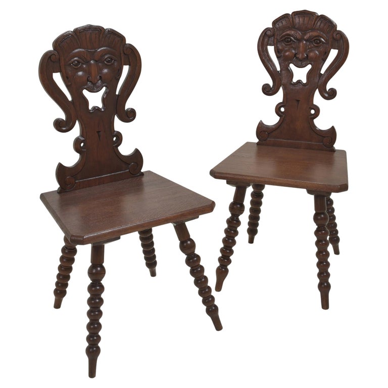 Pair of Historicism Grimacing Chairs / Board Chair in Solid Oak, 1880 ...