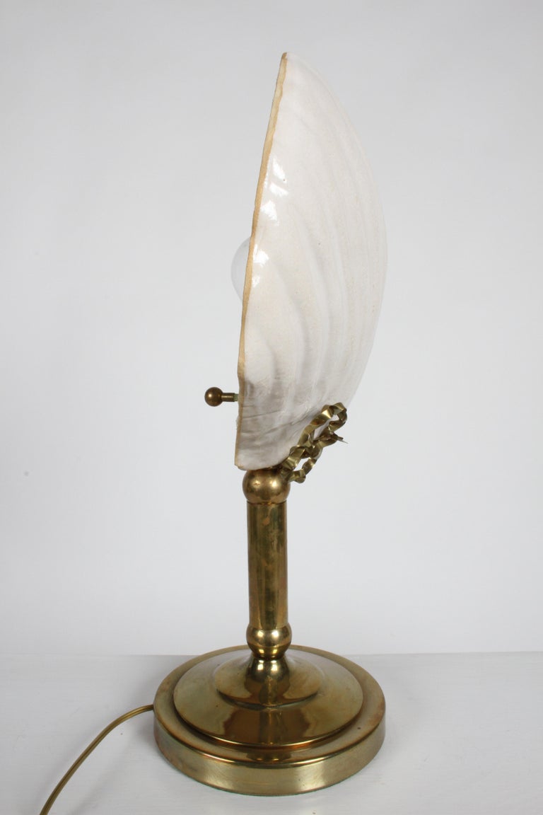 Pair of Hollywood Regency 1970s Hart Associates Ceramic Shell and Brass ...