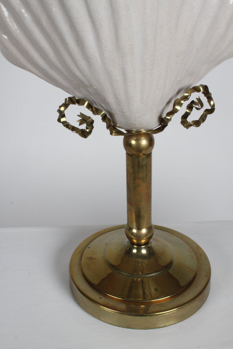 Pair of Hollywood Regency 1970s Hart Associates Ceramic Shell and Brass ...