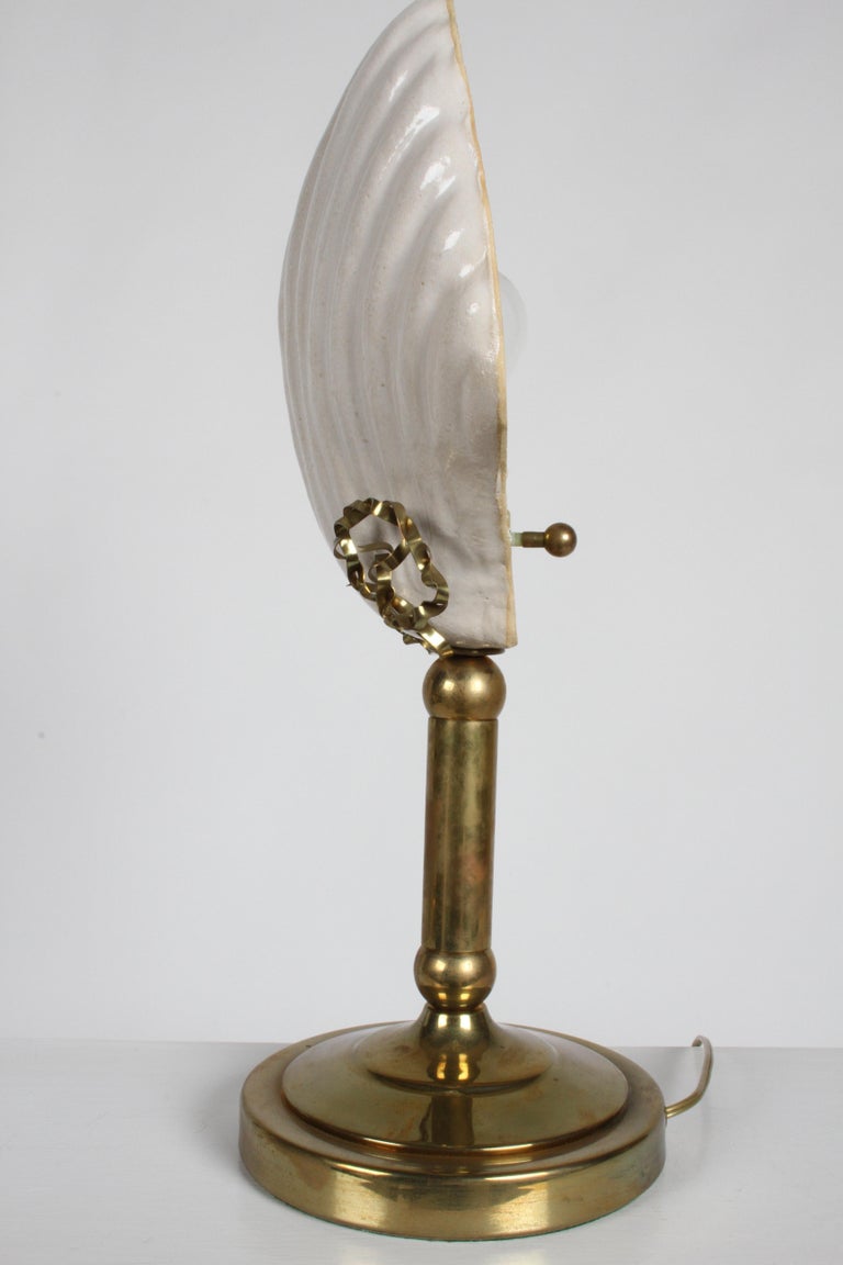 Pair of Hollywood Regency 1970s Hart Associates Ceramic Shell and Brass ...