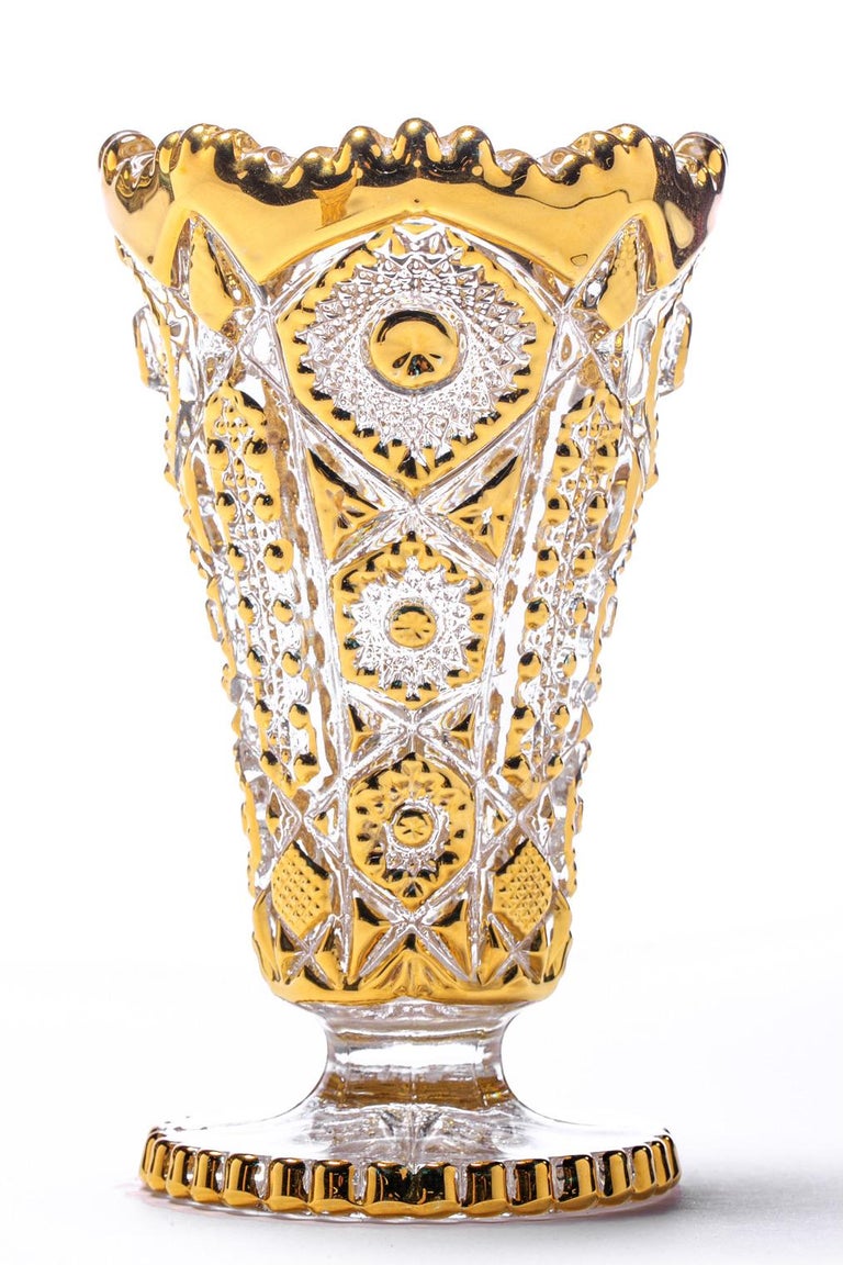 Pair of Hollywood Regency 22k Gold Painted Vases by Imperial Glass Co ...