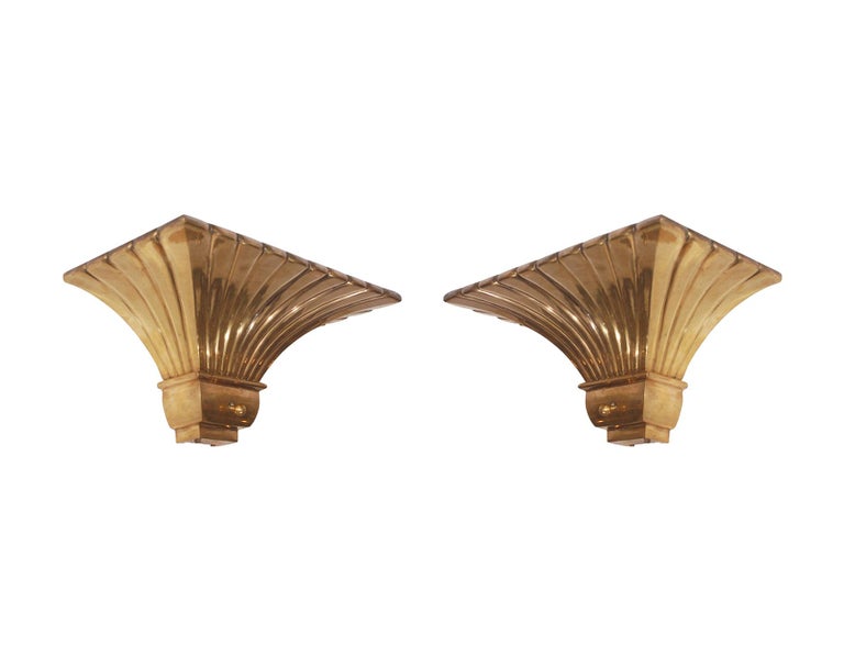 Pair of Hollywood Regency Art Deco Solid Brass Wall Sconces in a Shell ...