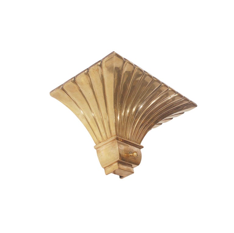 Pair of Hollywood Regency Art Deco Solid Brass Wall Sconces in a Shell ...