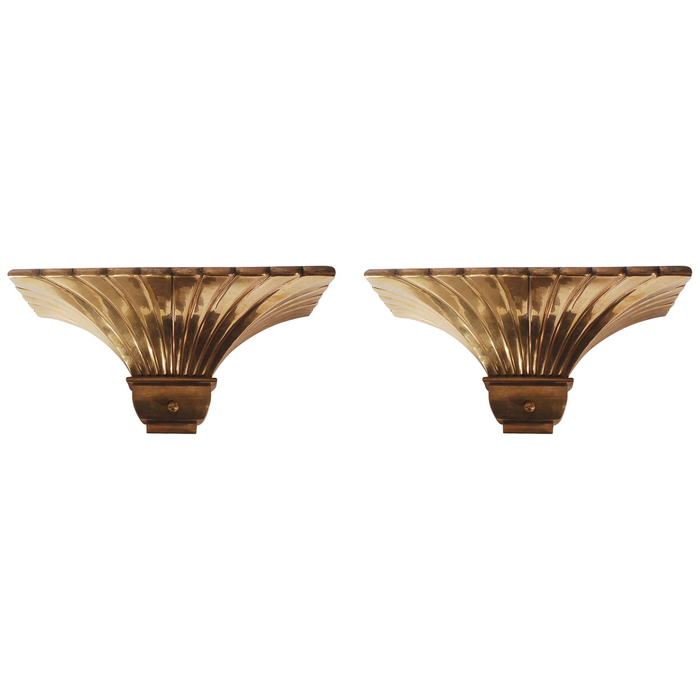 Pair of Hollywood Regency Art Deco Solid Brass Wall Sconces in a Shell ...