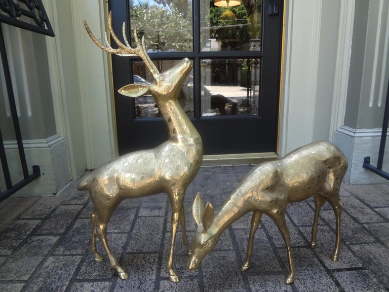Pair of Hollywood Regency Brass Deer Figures at 1stDibs